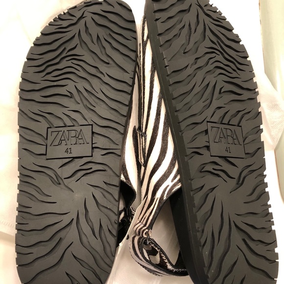 Zara | Shoes | Zara Zebra Print Flat Leather Sandals With Buckle | Poshmark